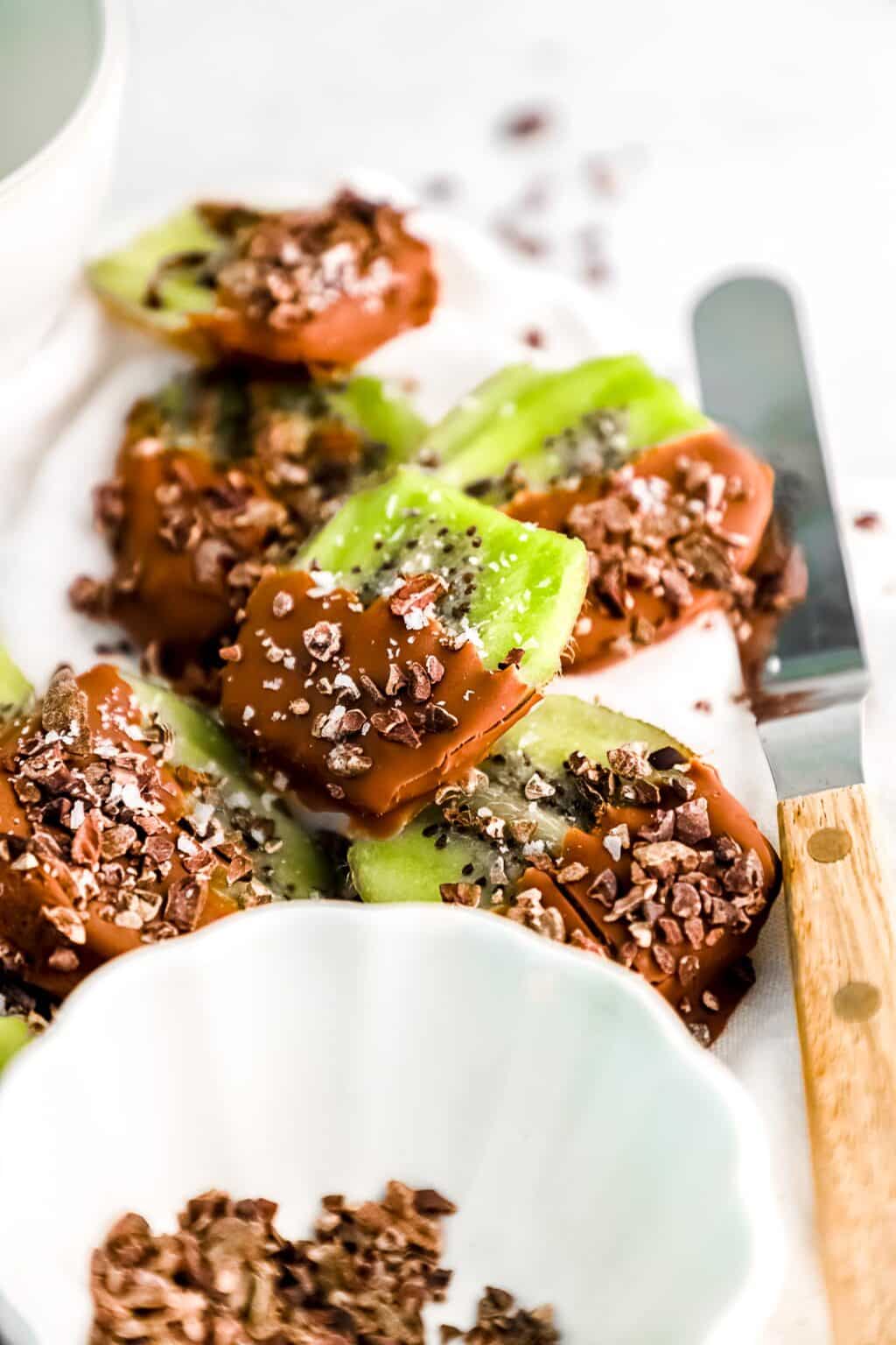 Easy Waffle-Cut Kiwi Fries with Chocolate | Fun Fruit Dessert