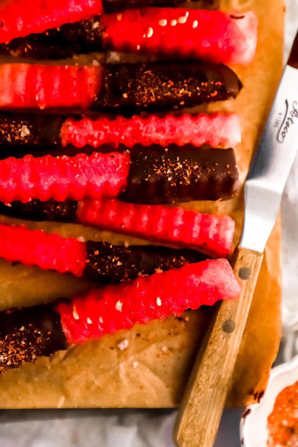 Chocolate-Dipped Watermelon Fries with Tajín | Summer Treat