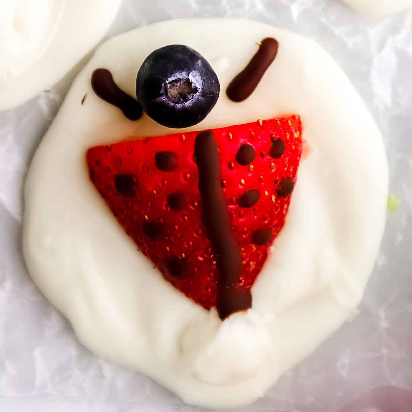 Gluten-Free Strawberry Ladybugs on White Chocolate Rounds